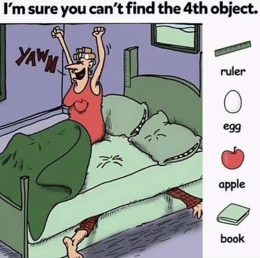 Locate the ruler, egg, and apple. I’m sure the fourth object will be ...