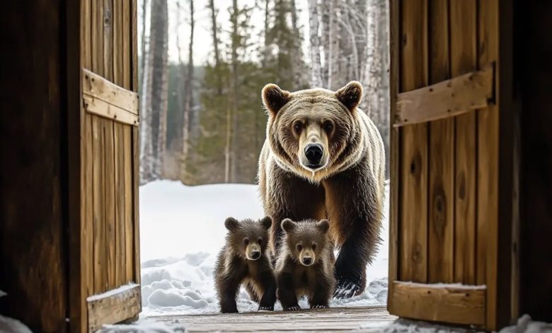 A man lets a cold, shivering mother bear and her cubs into his house ...