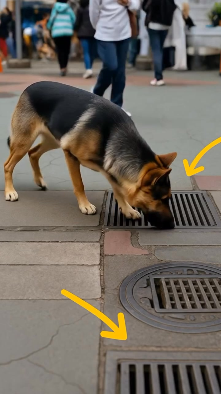 A shepherd barked at a metal hatch in the middle of the street: passers ...
