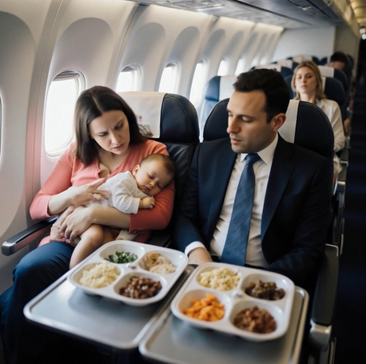 A weary mother and her baby dozed off resting on a CEO during the ...