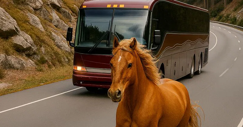 While riding the bus, passengers spotted a horse effortlessly keeping ...