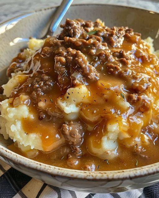 Homestyle Mashed Potatoes with Rich Beef Gravy - Weveryday Stories